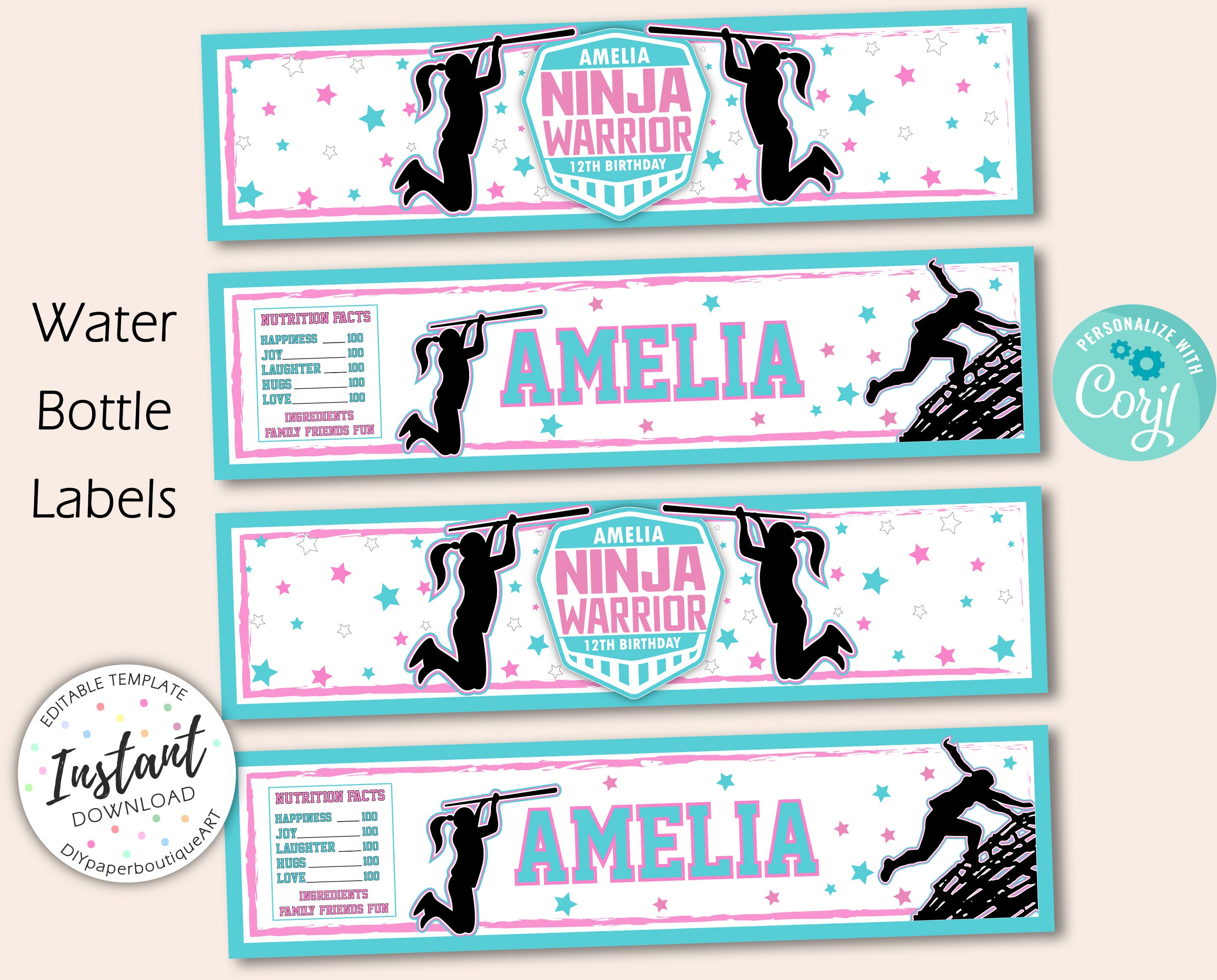 American Ninja Warrior Bottle Label Design / Ninja Warrior - Etsy