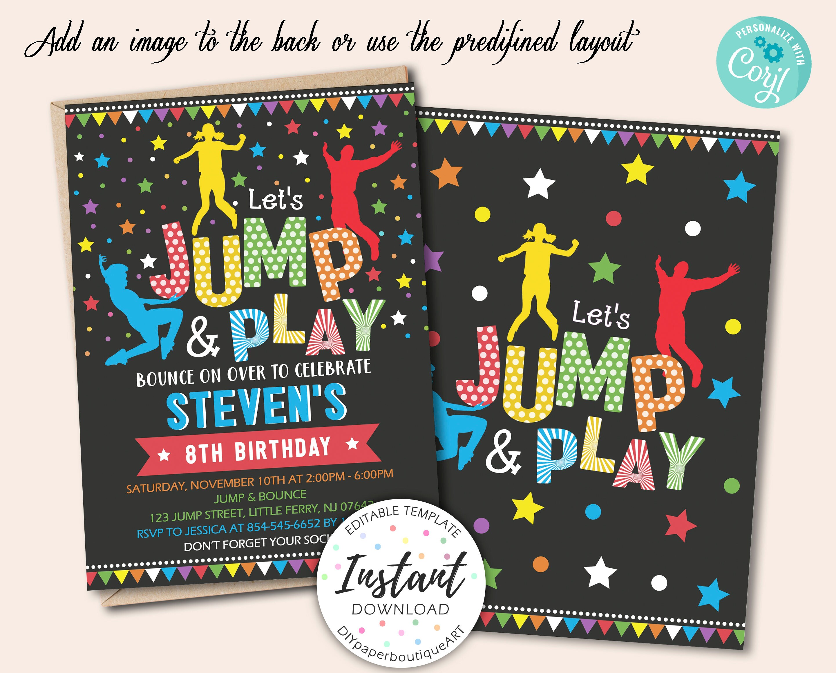 Jump Birthday Invitation-trampoline Party Invitation Bounce - Etsy