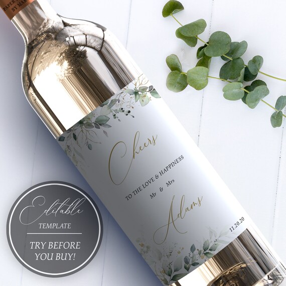Wine Bottle Label Template Wedding Wine Sticker Bottle - Etsy