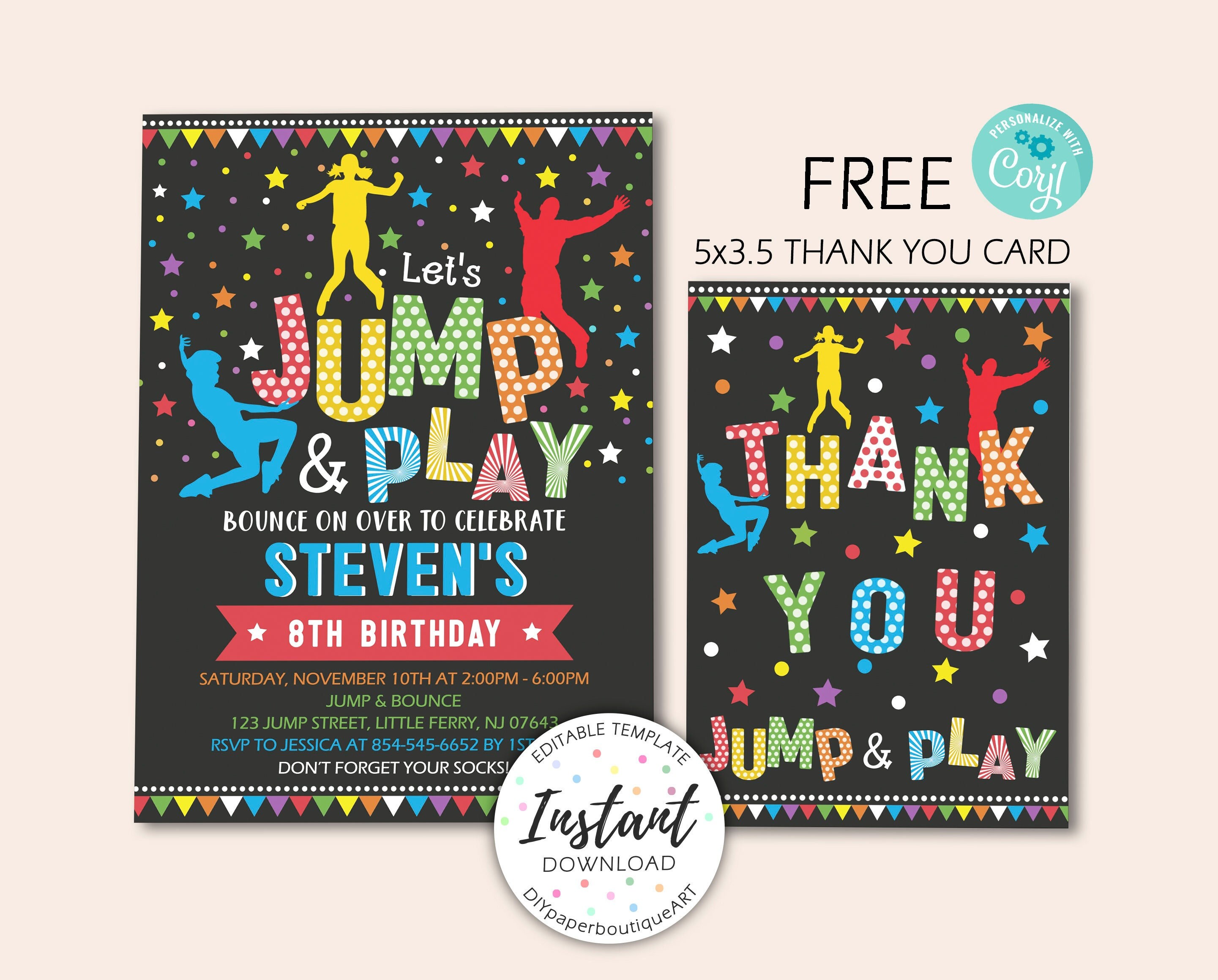 Jump Birthday Invitation-trampoline Party Invitation Bounce - Etsy