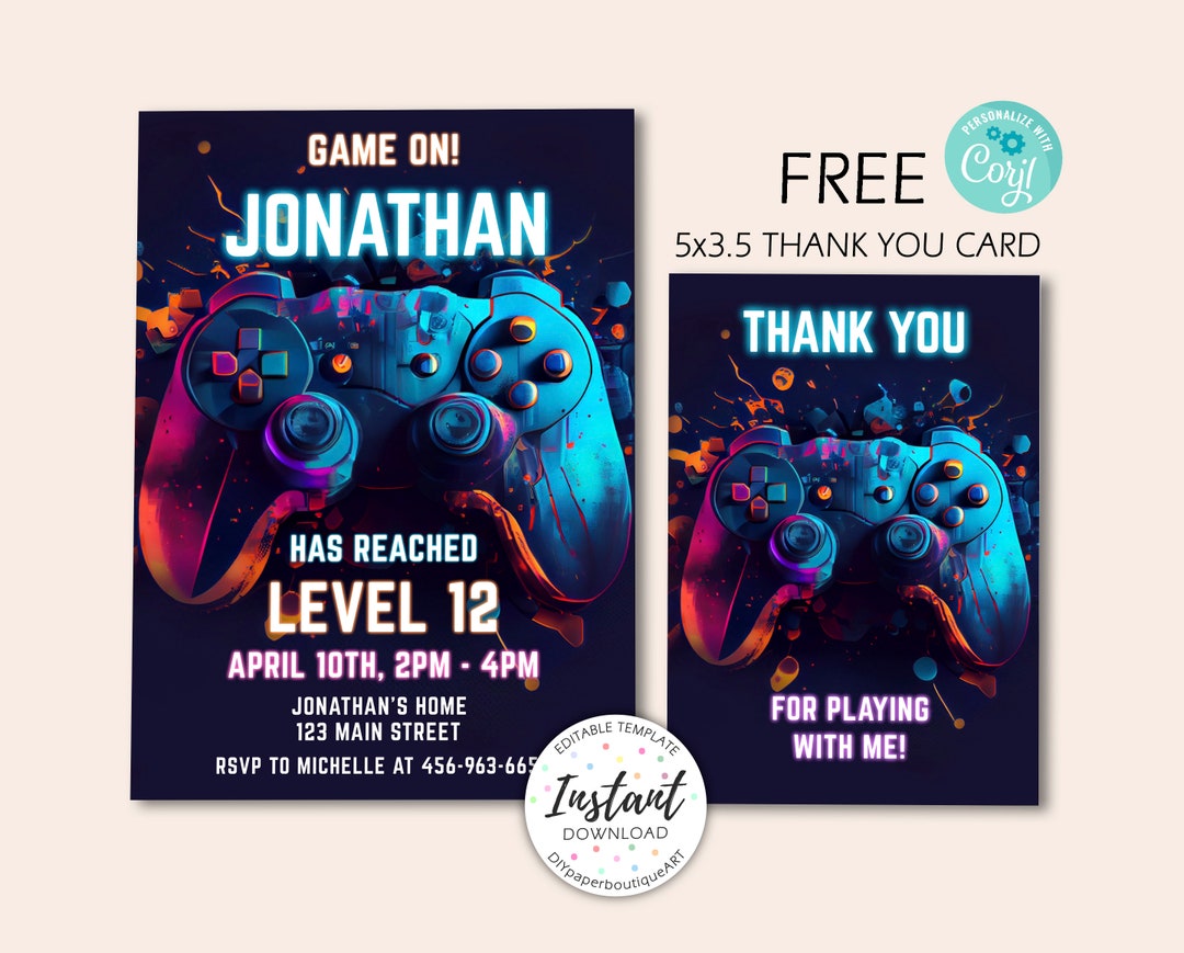 Video Game Birthday Invitation, Video Game Invite, Arcade Birthday ...