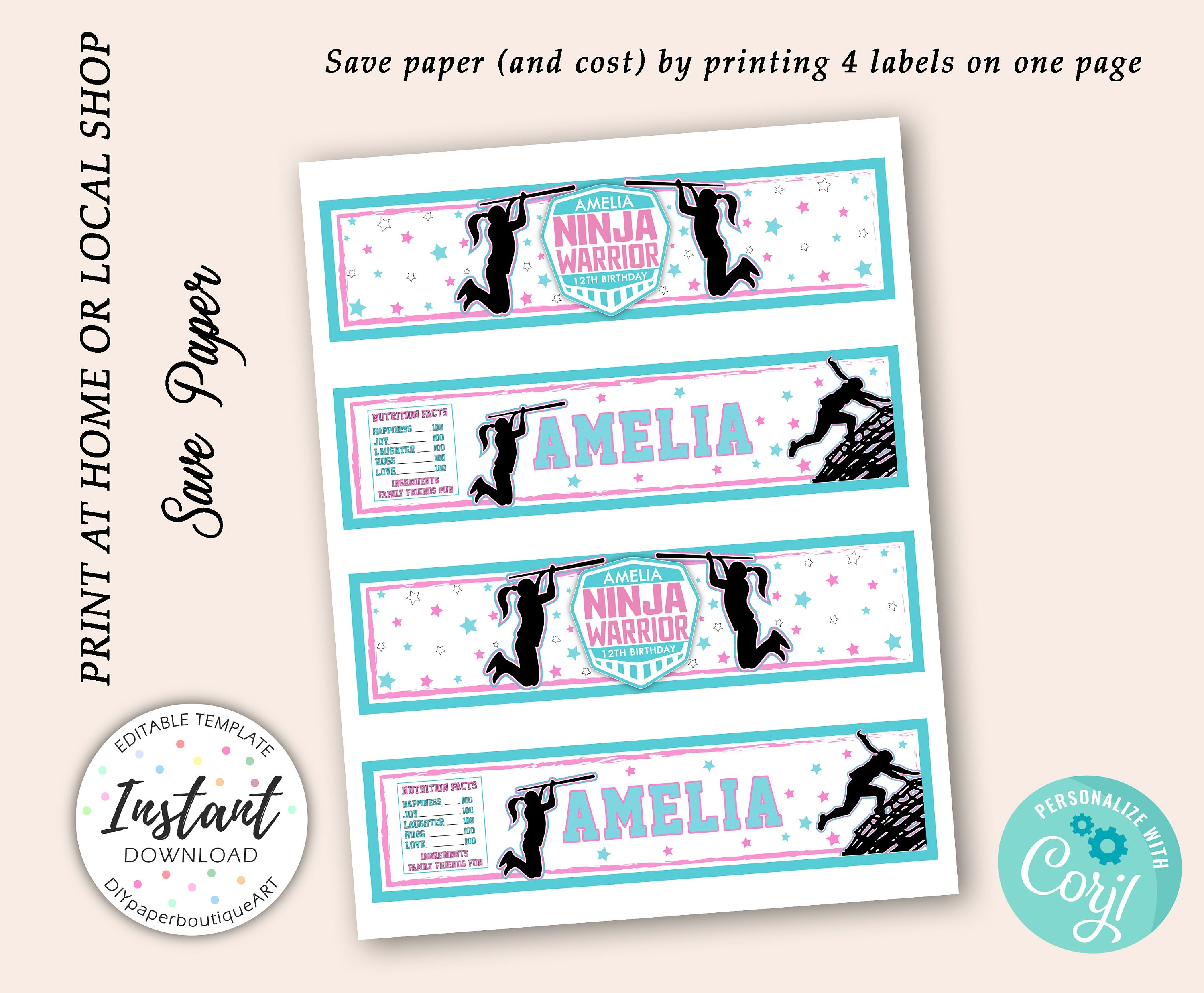 American Ninja Warrior Bottle Label Design / Ninja Warrior Labels ...