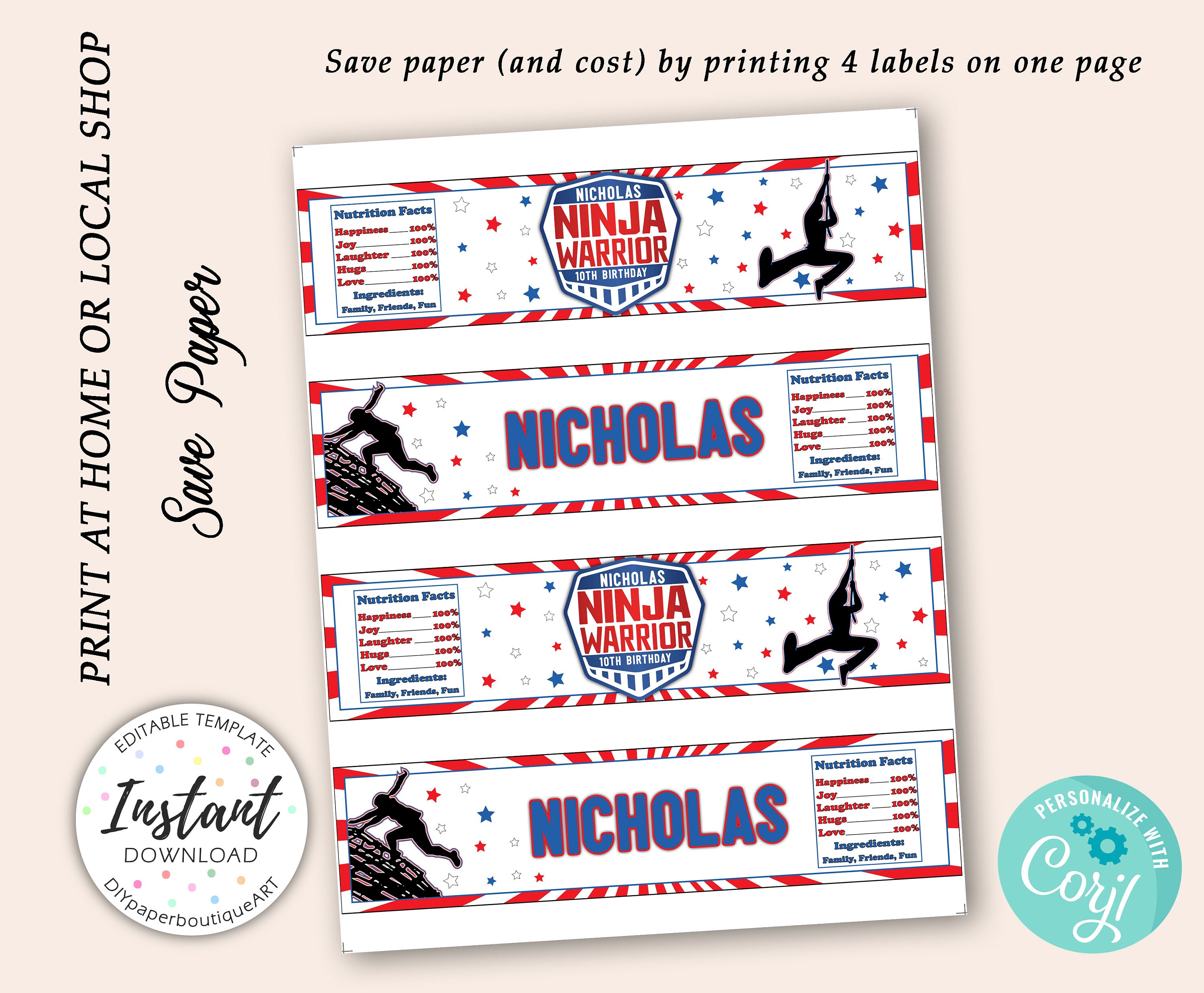 American Ninja Warrior Bottle Label Design, Ninja Warrior Labels, Water ...