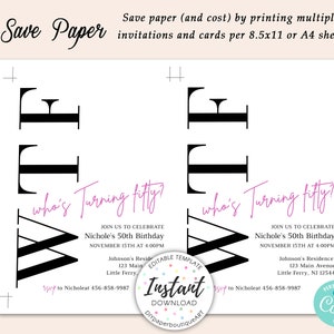 WTF Invitation, WTF Who's Turning Fifty, Elegant Invitation, 50th Evite ...