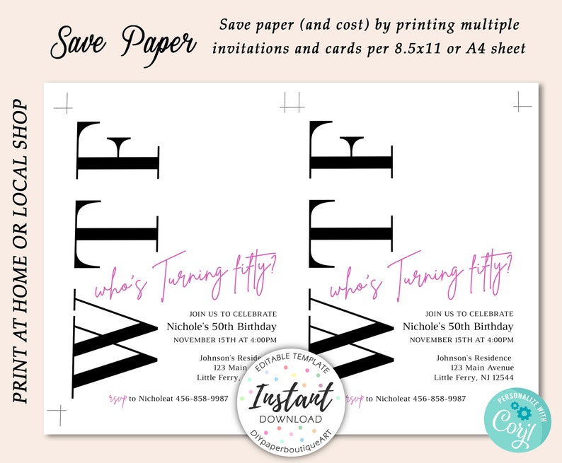 WTF Invitation WTF Who's Turning Fifty Elegant - Etsy