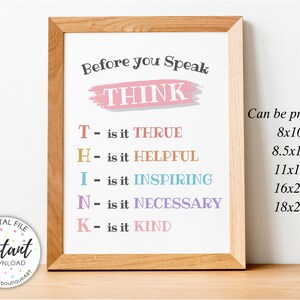 Think Before You Speak Poster, Printable Poster, Motivational Poster ...