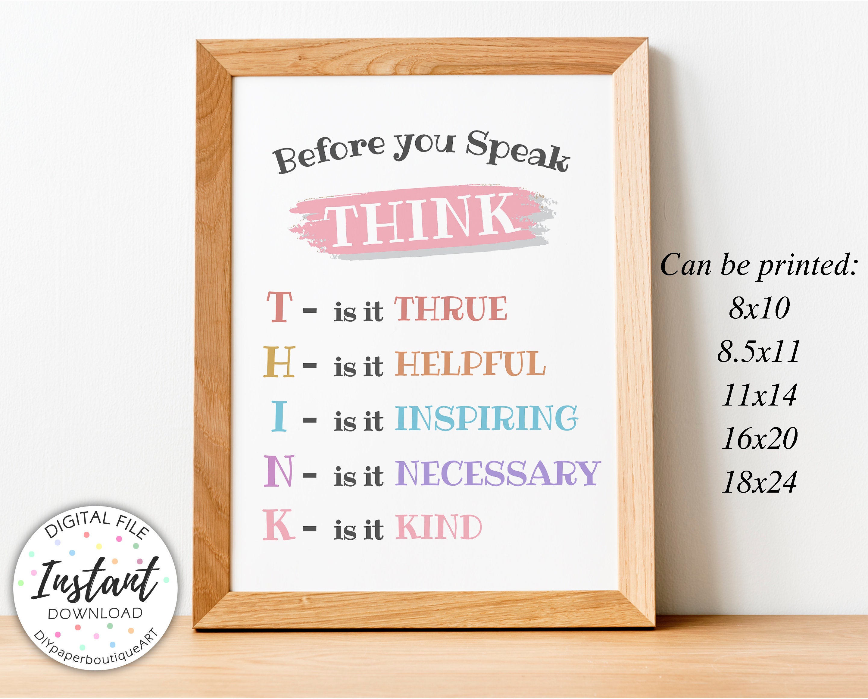 Think Before You Speak Poster, Printable Poster, Motivational Poster ...