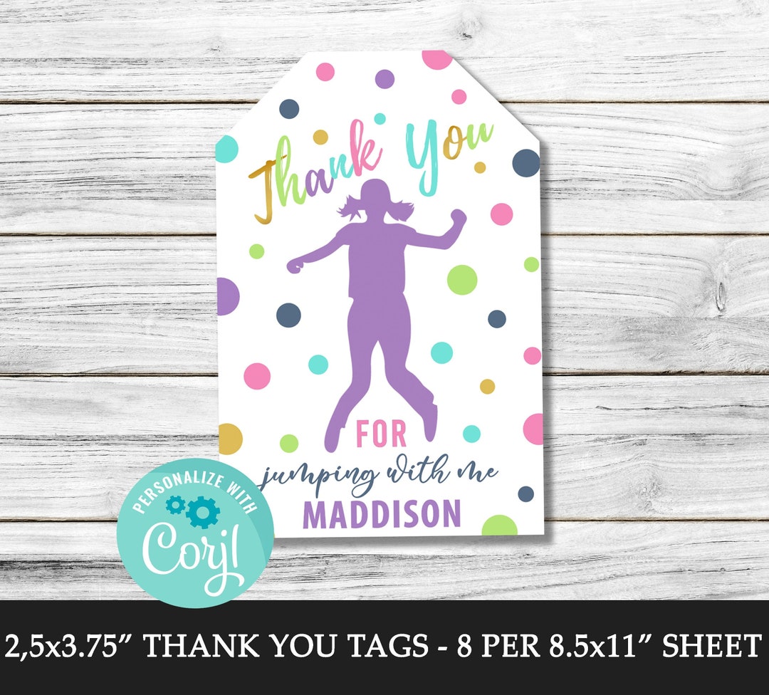 Jump Favor Tags, Jump Trampoline Favor Tags, Bounce House Favor Tags ...