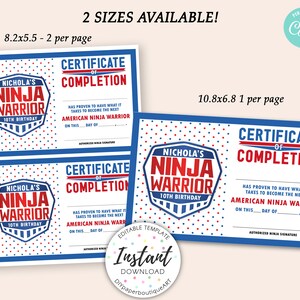 Ninja Warrior Certificate, Certificate of Completion, Course Completion ...