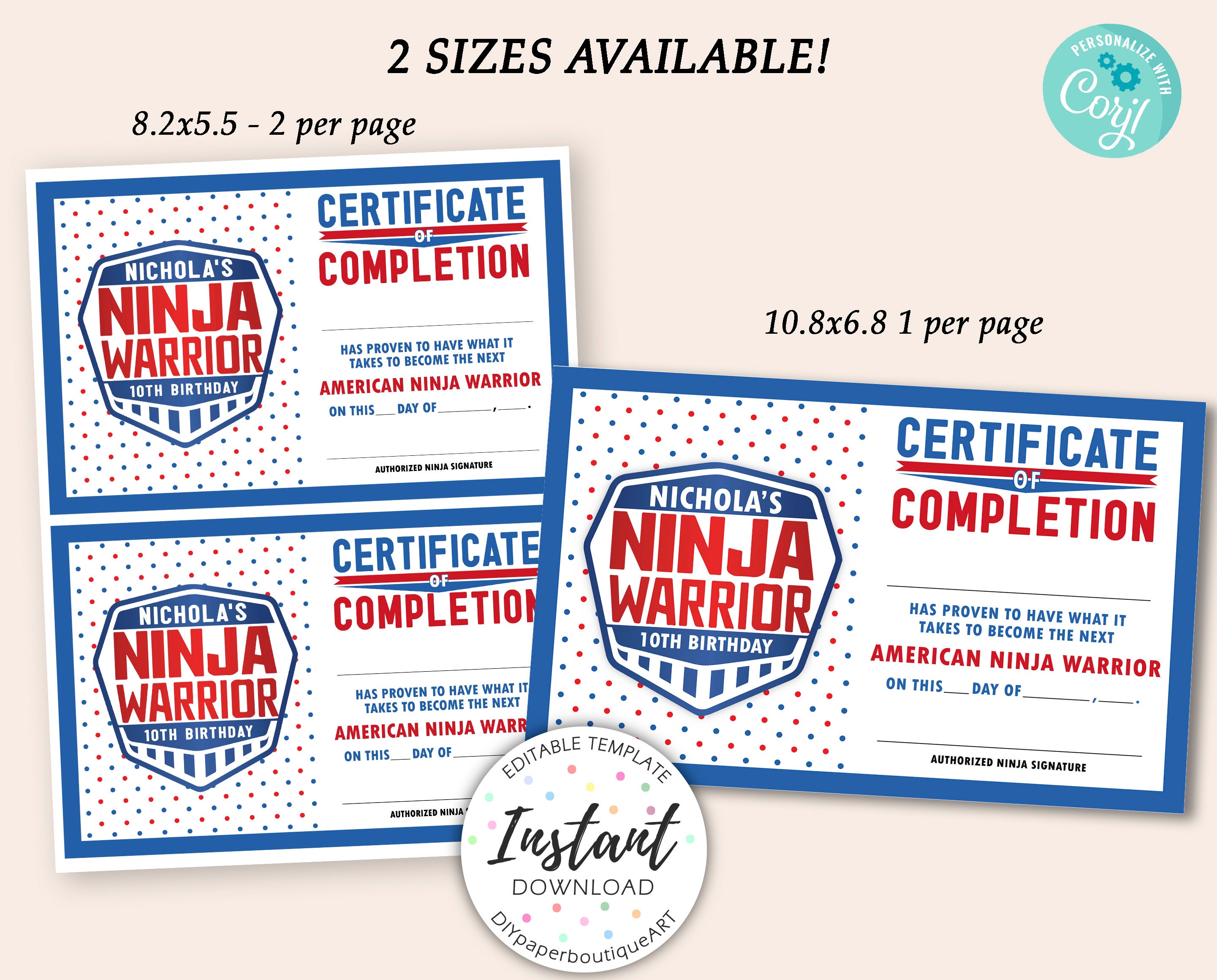 Ninja Warrior Certificate Certificate of Completion Course - Etsy