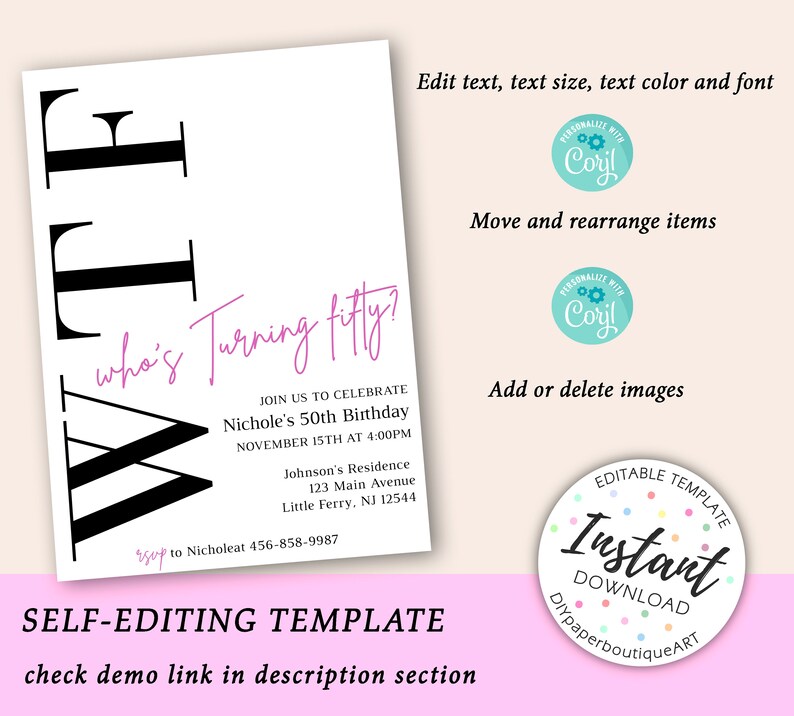 WTF Invitation WTF Who's Turning Fifty Elegant - Etsy