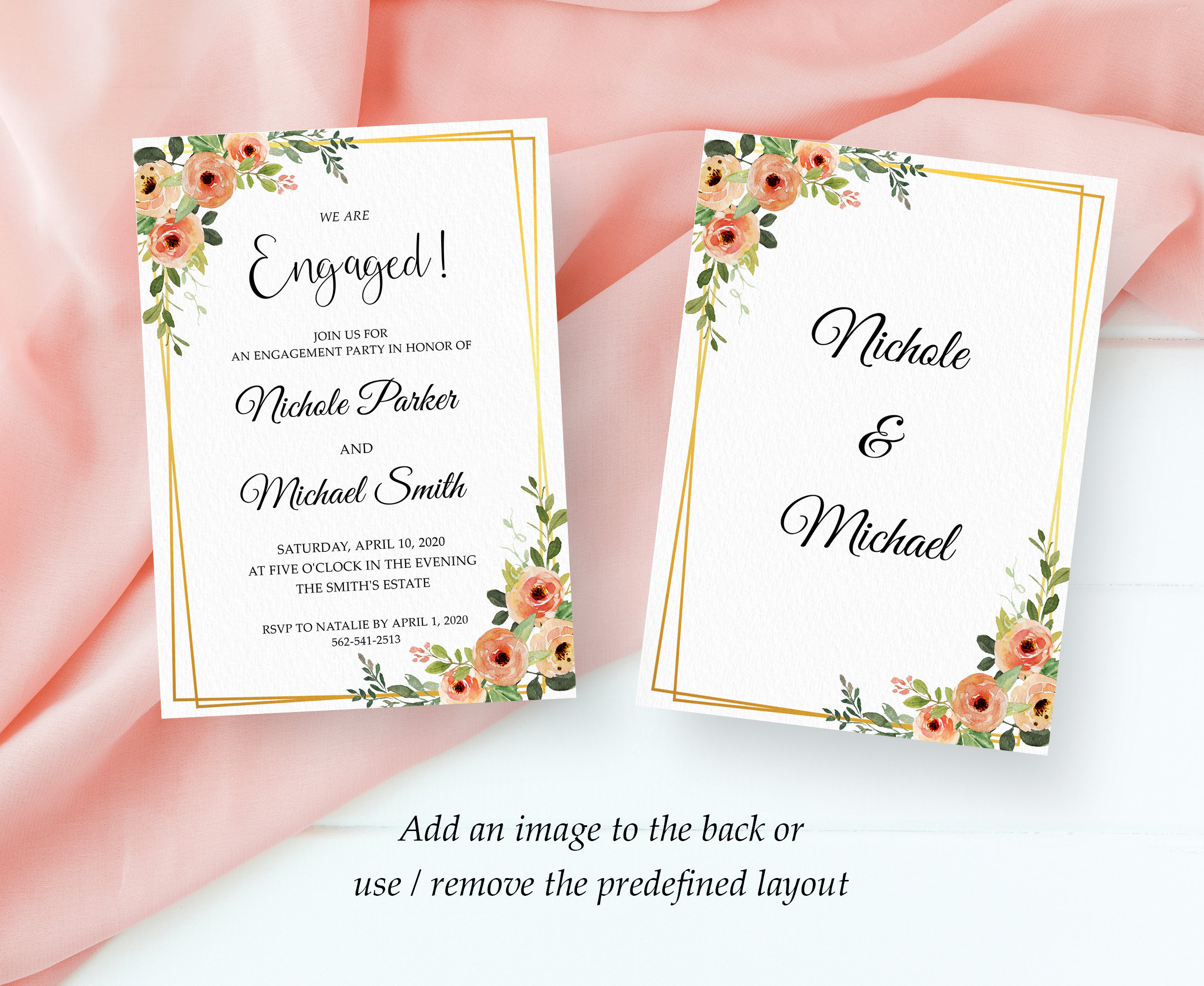 Flower Engagement Invitation Template Engagement | Etsy