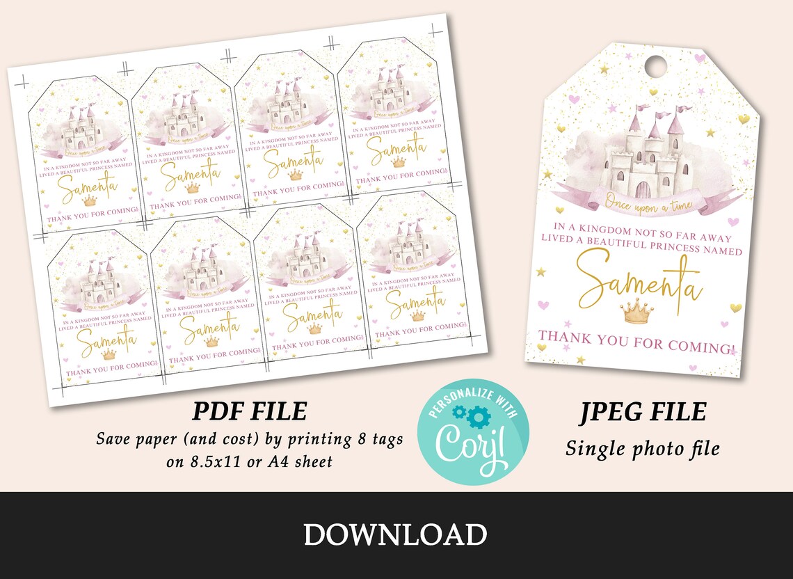 Princess Favor Tag Princess Party Princess Birthday - Etsy