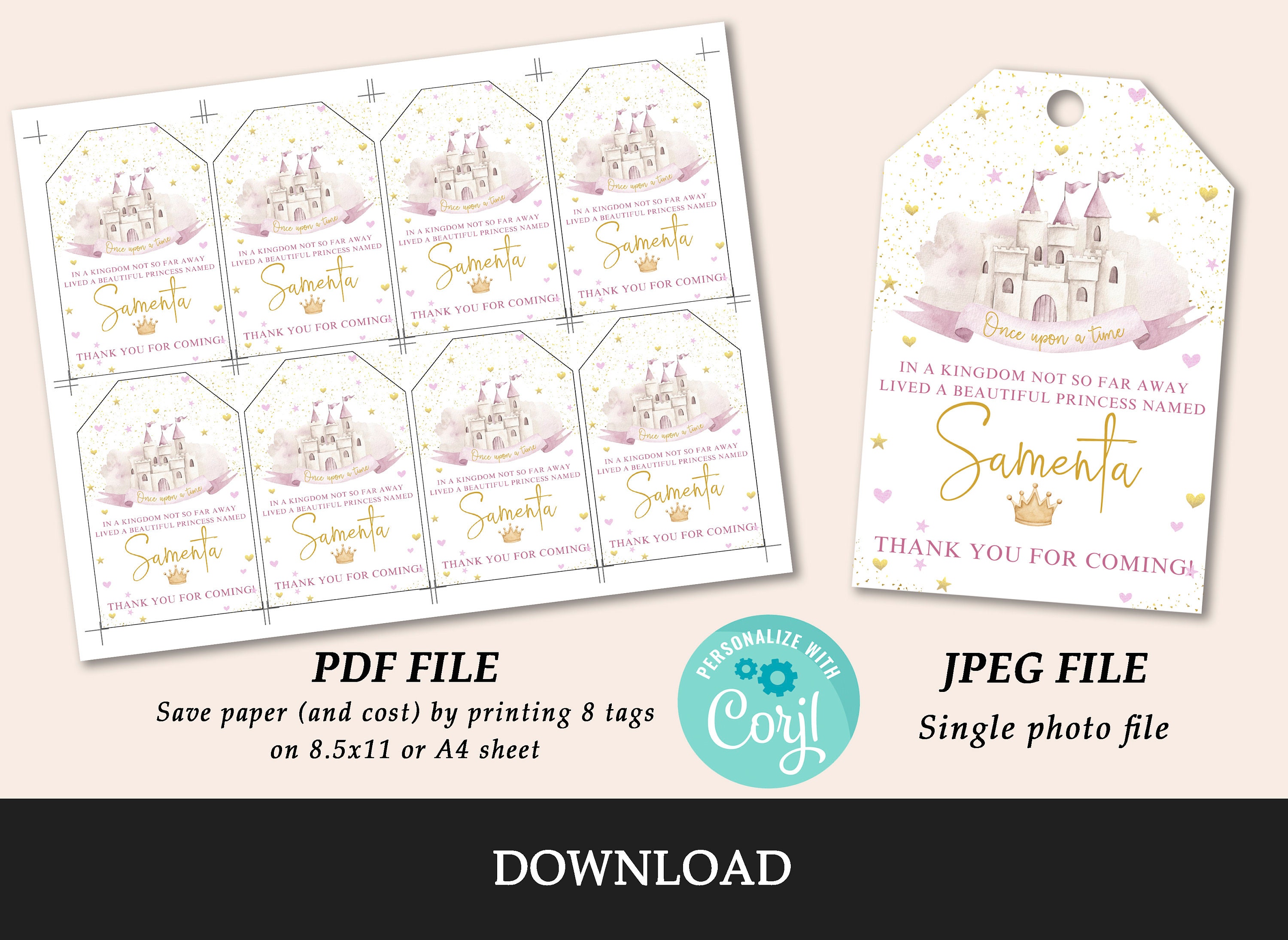 Princess Favor Tag Princess Party Princess Birthday - Etsy