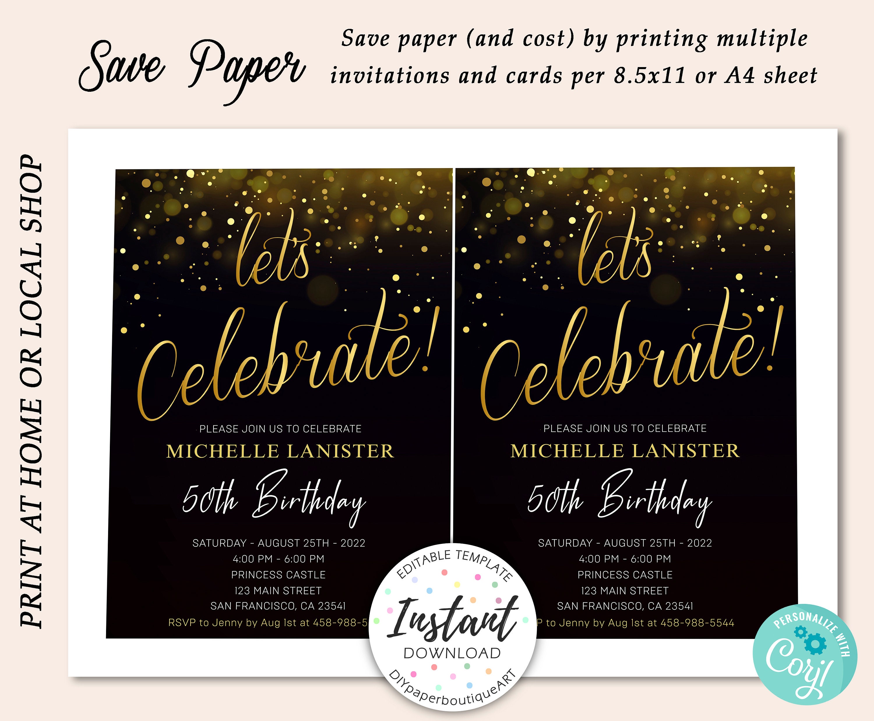 Let's Celebrate Party Invitation Online Editable Template - Etsy