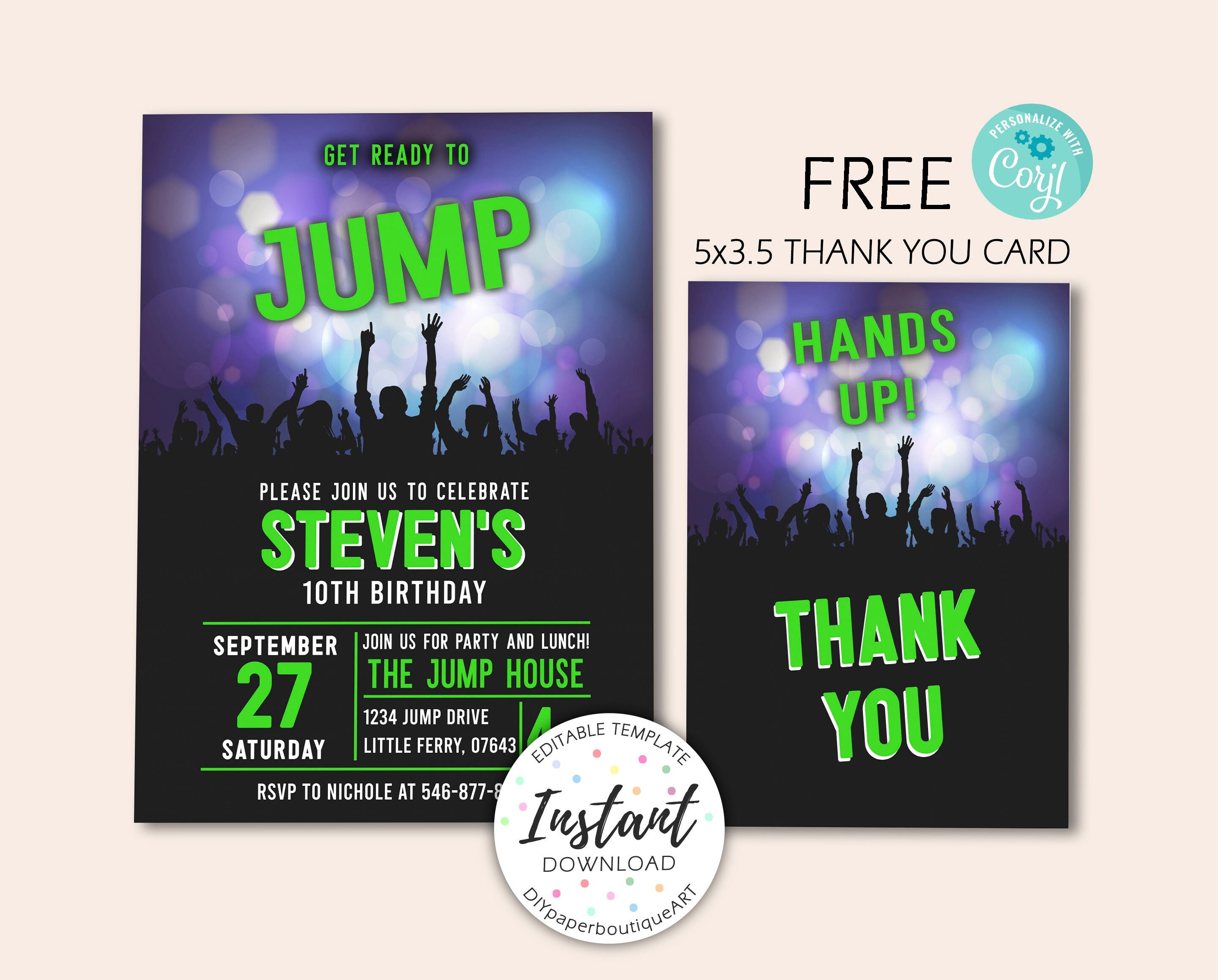 Jump Birthday Invitation-trampoline Party Invitation Bounce - Etsy