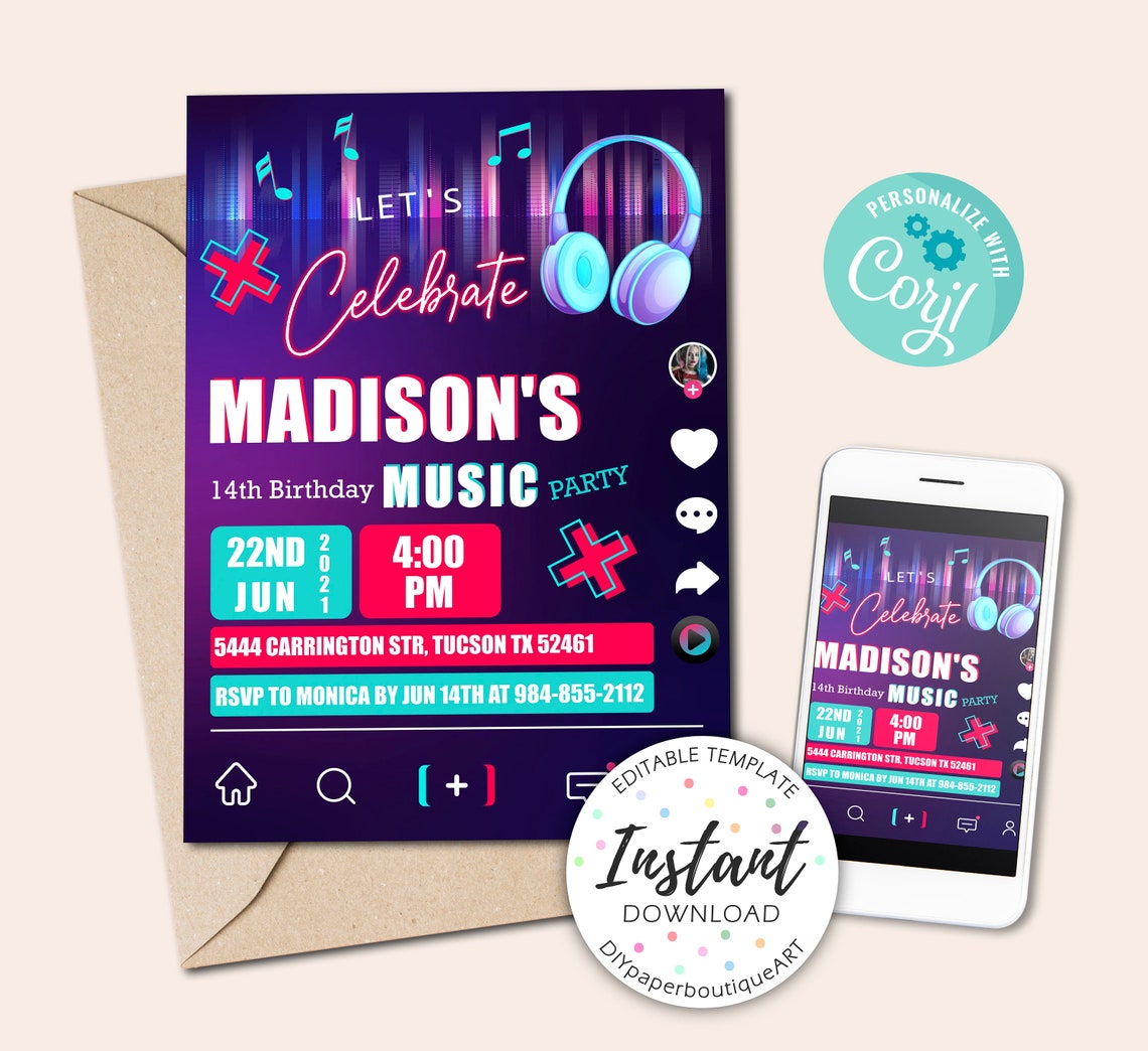 Tiktok Style Invitationmusical Birthday Girl - Etsy
