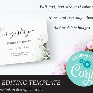 Wedding Registry Card Template, Registry Card, Greenery Registry Card ...