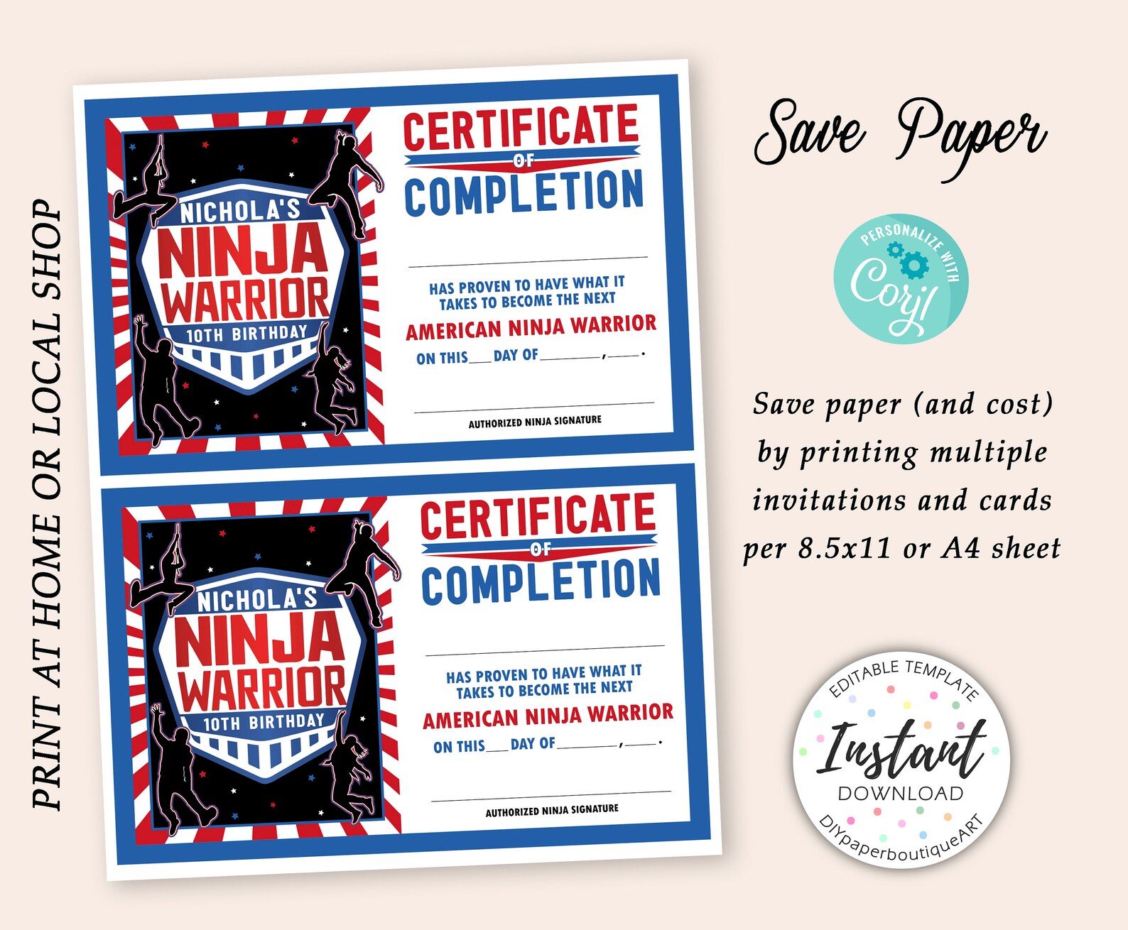 Ninja Warrior Certificate, Certificate of Completion, Course Completion ...