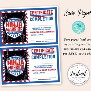 Ninja Warrior Certificate, Certificate of Completion, Course Completion ...