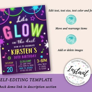 Let's Glow Crazy Invitation, Let's Glow Invites, Glow Invitation, Glow ...