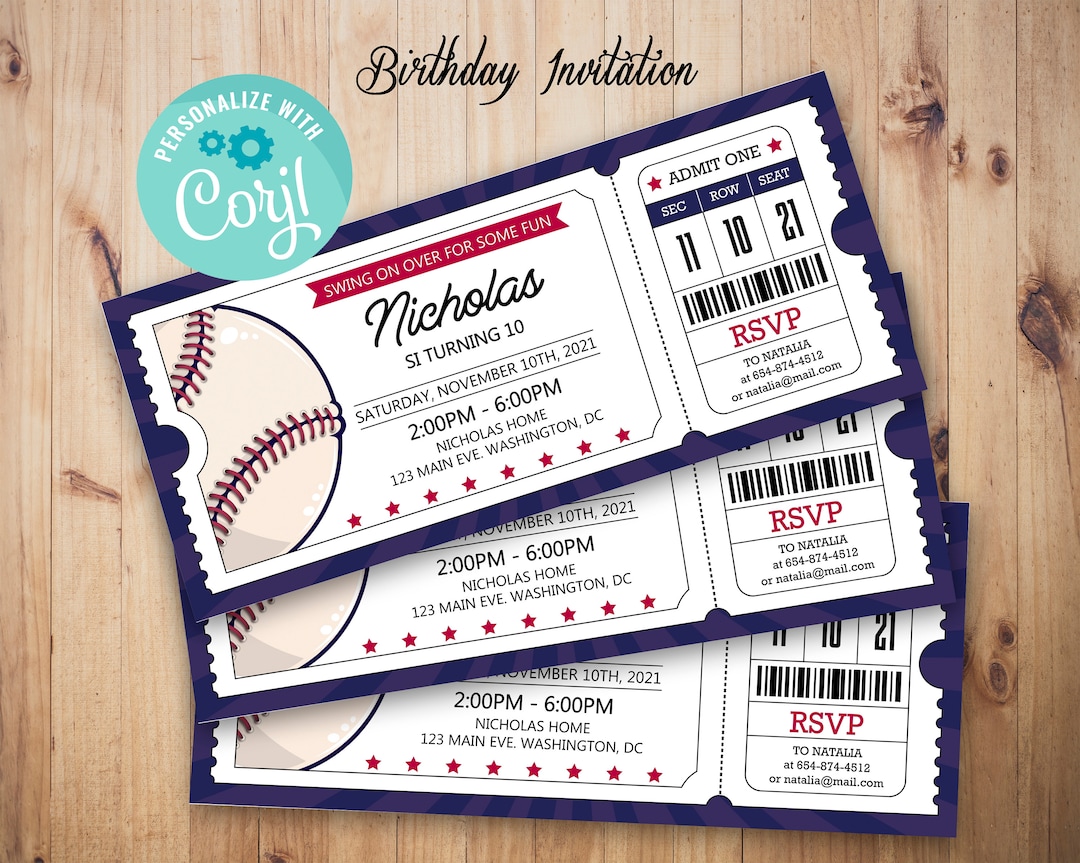 Baseball Ticket Invitation, Rookie of the Year Invitation,swing on Over ...