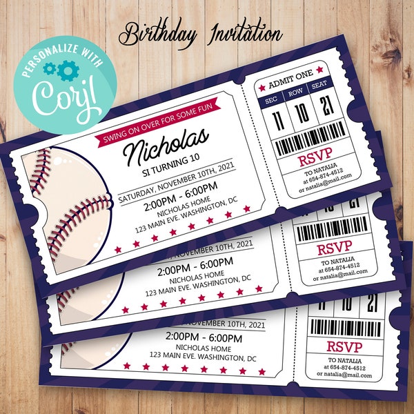 Baseball Ticket Invitation - Etsy