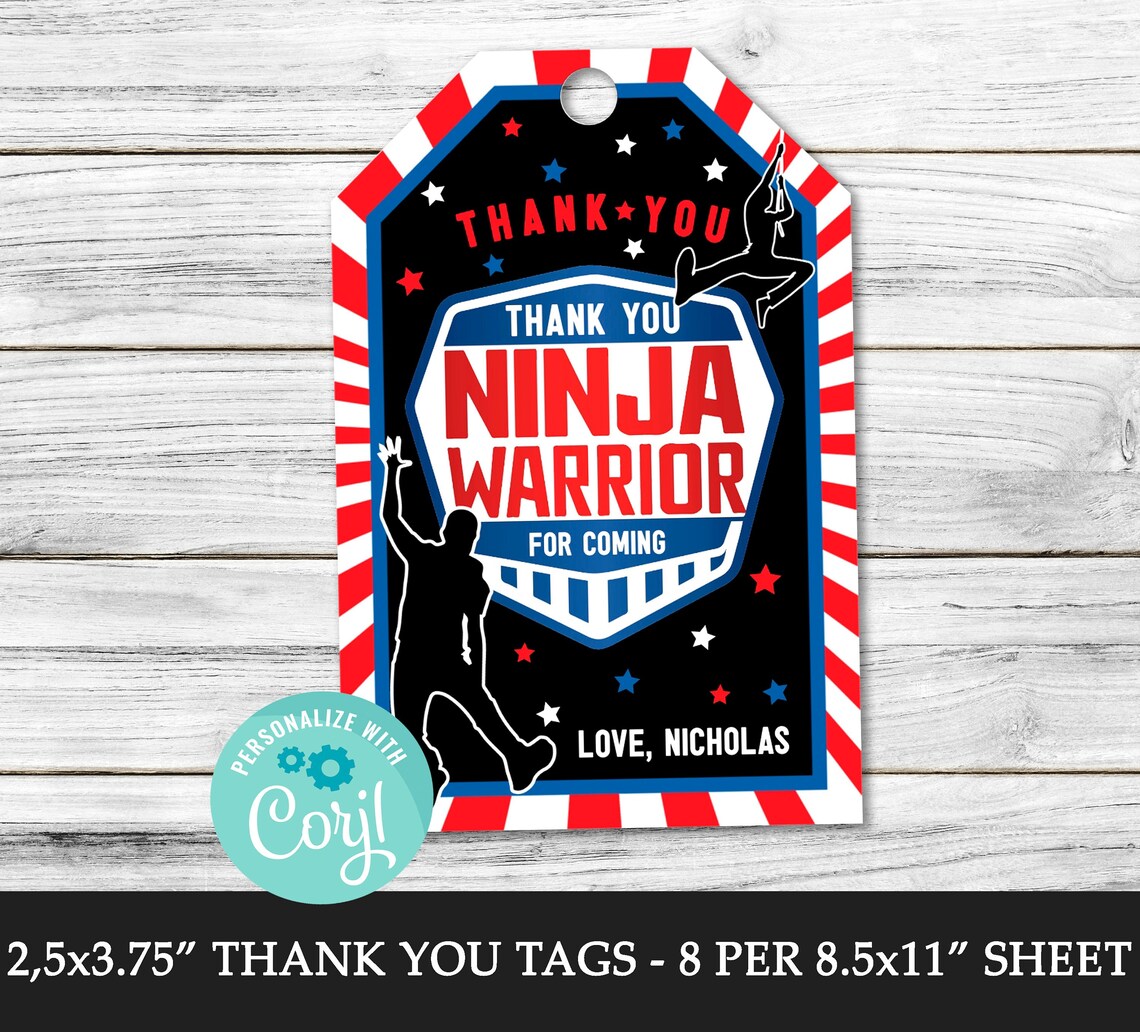 American Ninja Warrior Thank You Tags Birthday Thank You - Etsy