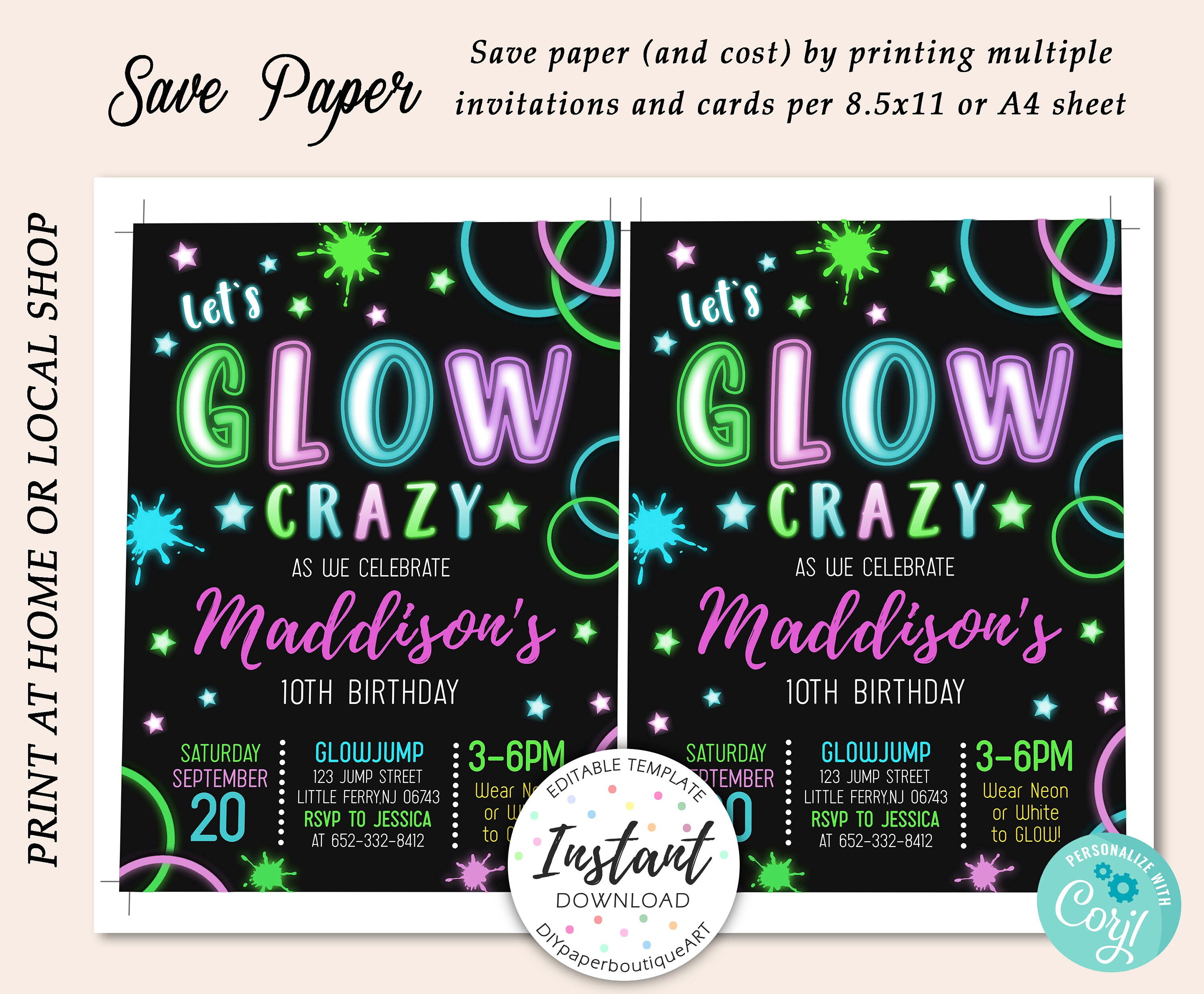 Let's Glow Crazy Invitation Let's Glow Invites Glow - Etsy