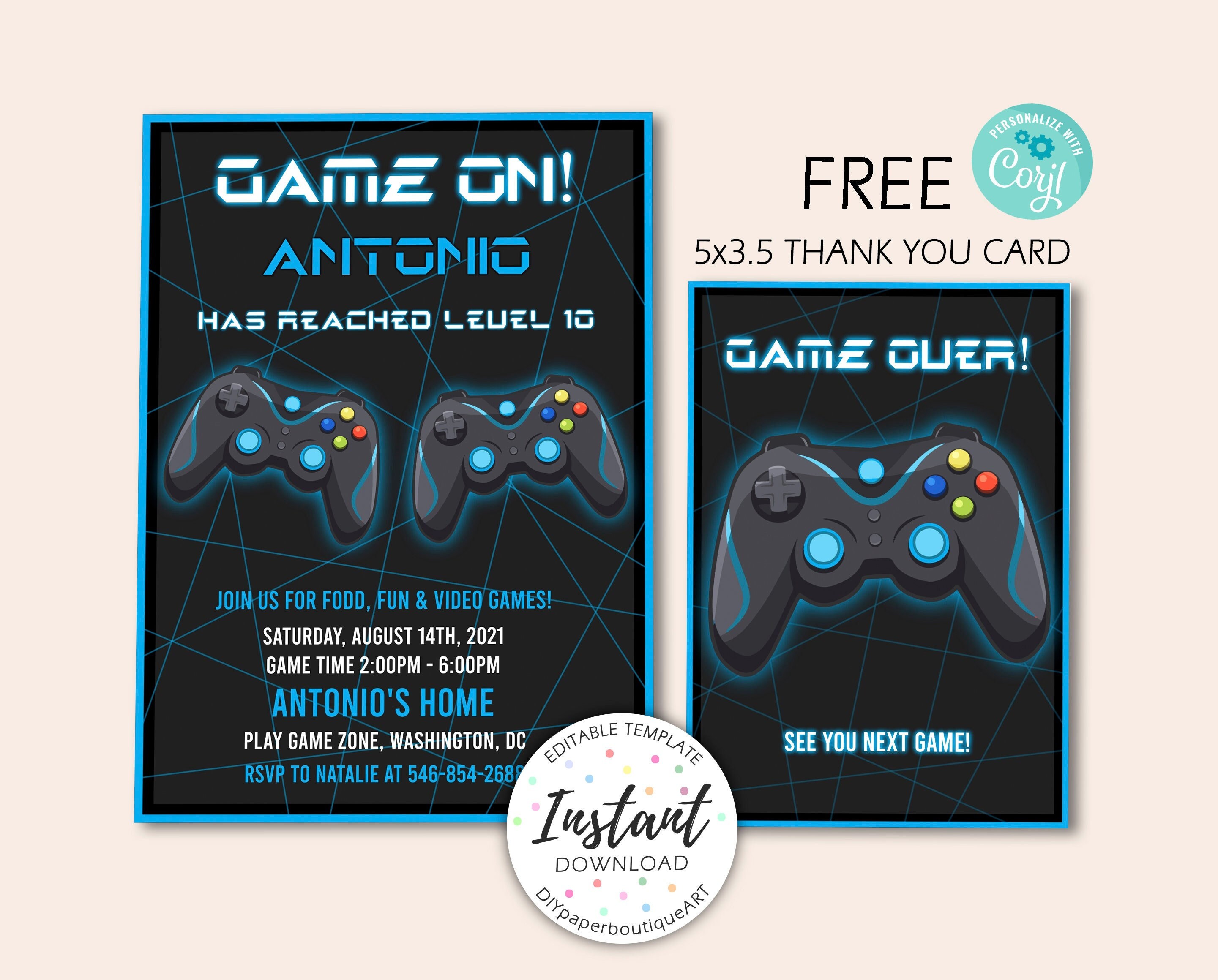 Video Game Invitation Video Game Party Birthday Invitation - Etsy