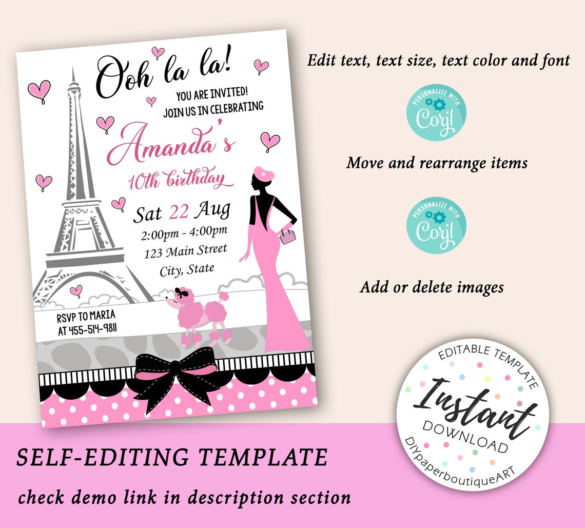 Paris Birthday Invitationparty in Paris DIGITAL | Etsy