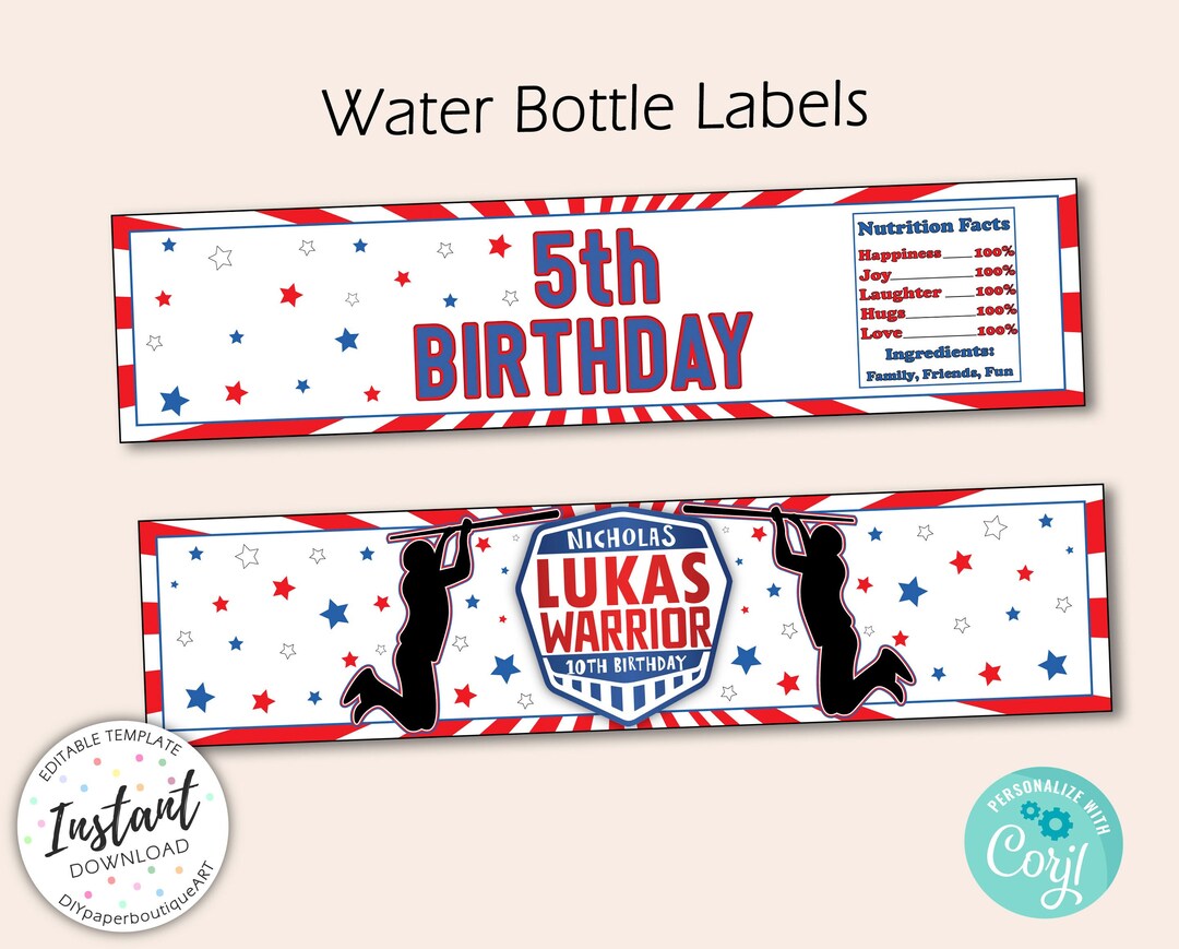 American Ninja Warrior Bottle Label Design, Ninja Warrior Labels, Water ...