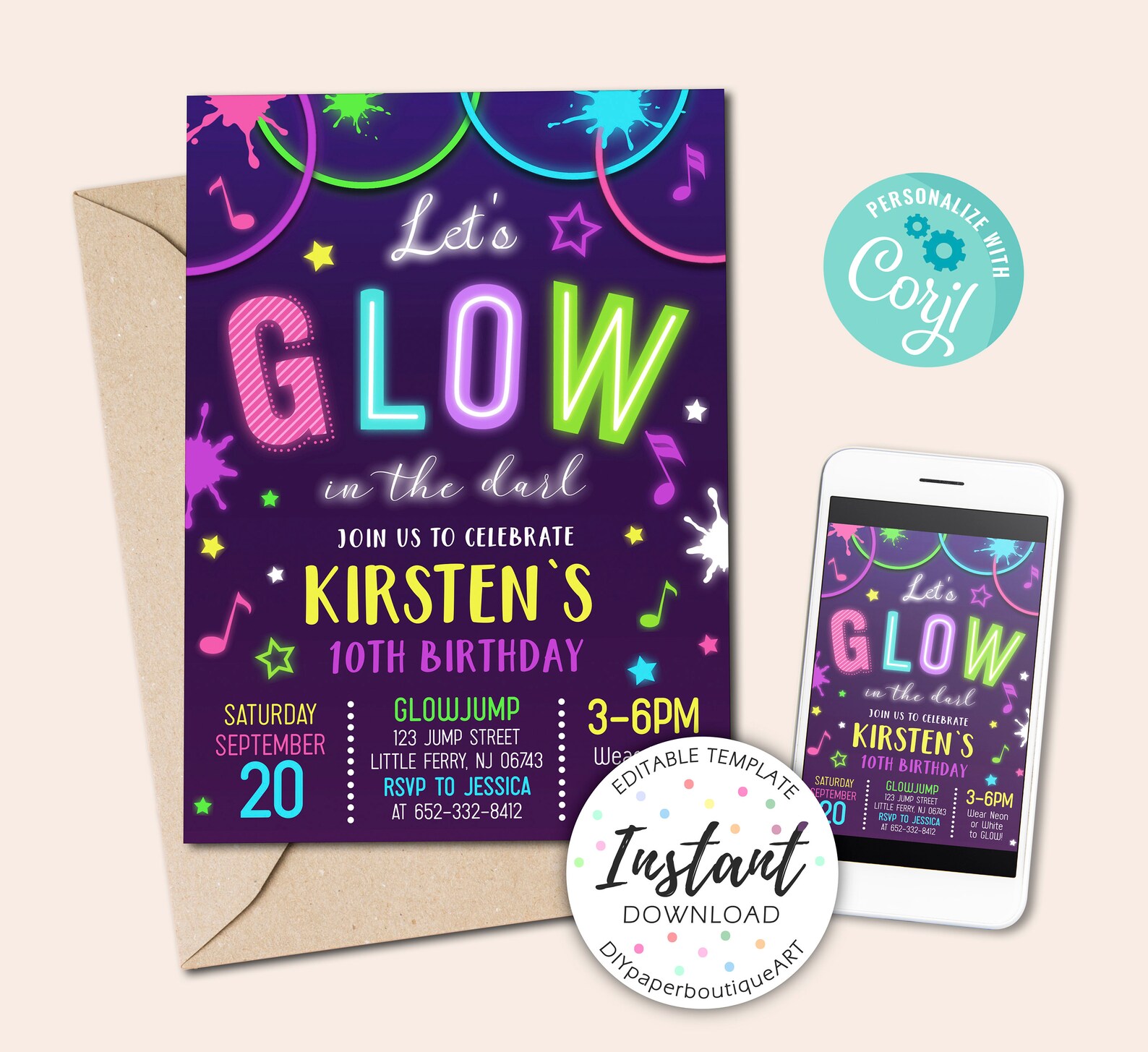 Let's Glow Crazy Invitation Let's Glow Invites Glow - Etsy