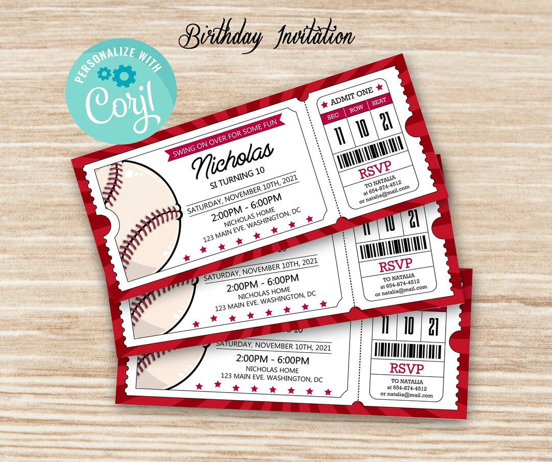 Baseball Ticket Invitation, Rookie of the Year Invitation,swing on Over ...