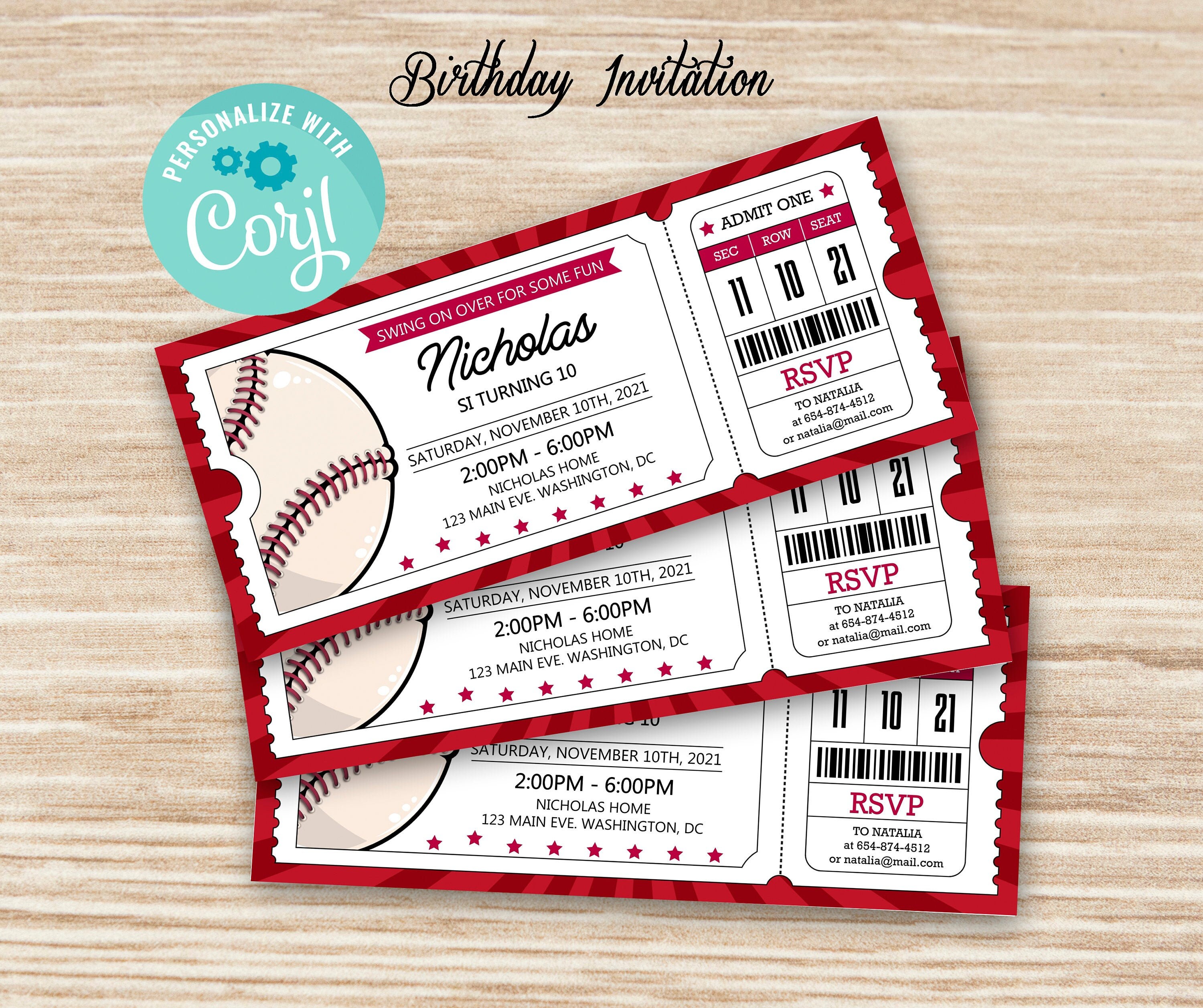 Baseball Ticket Invitation Rookie of the Year - Etsy