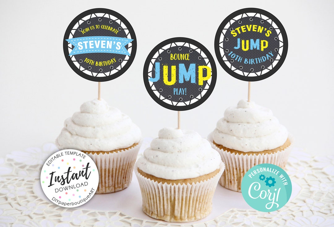 Jump Cupcake Toppers, Jump Trampoline Toppers, Jump Tags Bounce House ...