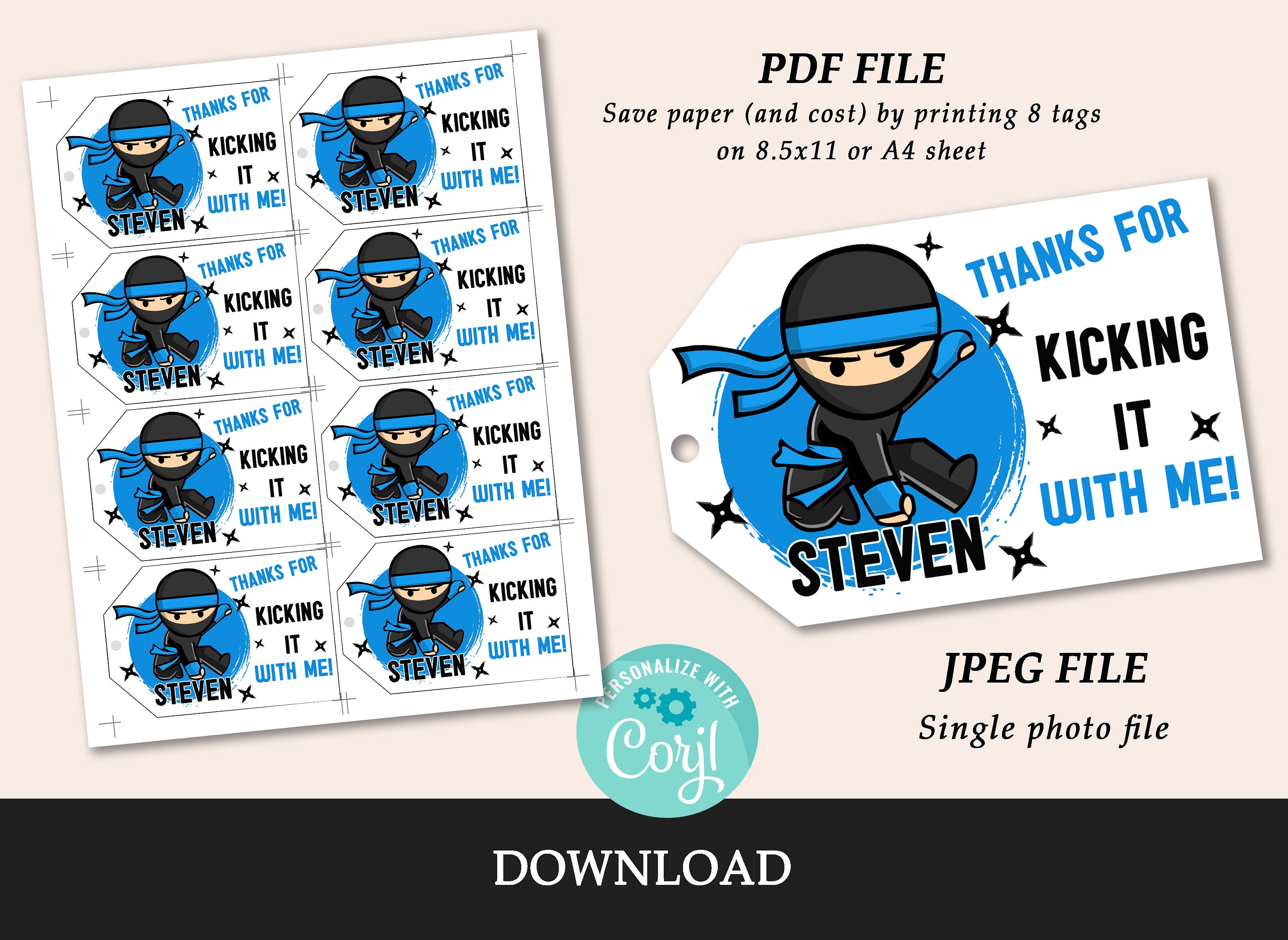 Ninja Favor Tags Karate Favor Tags Ninja Warrior Favor Tags - Etsy