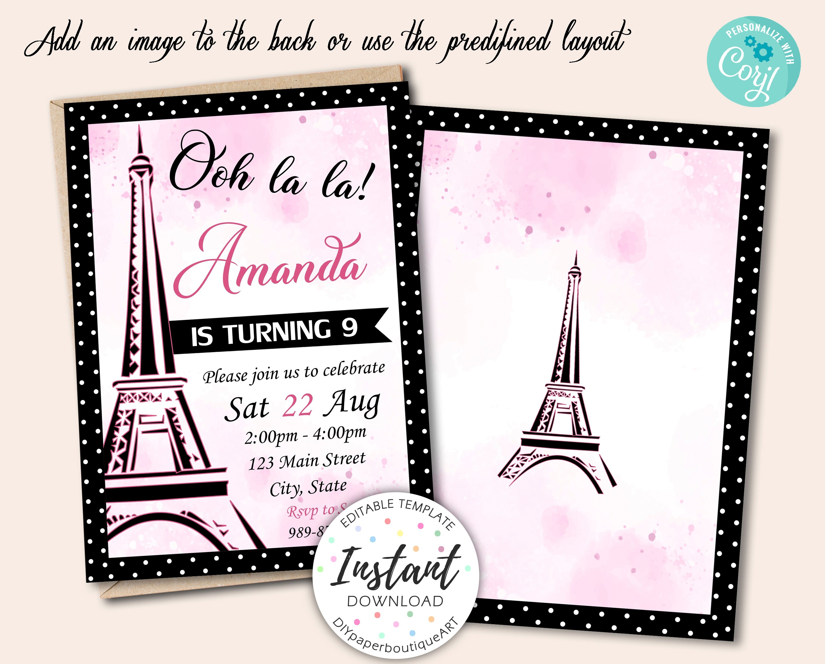 Paris Birthday Invitationparty in Paris DIGITAL - Etsy