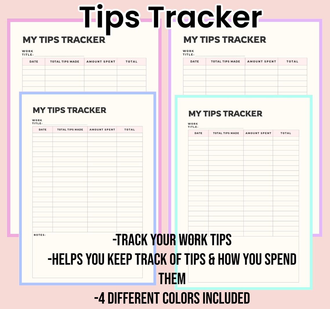 Tips Tracker | Tracker for Tips | Tracker | Keep Track of Tips ...