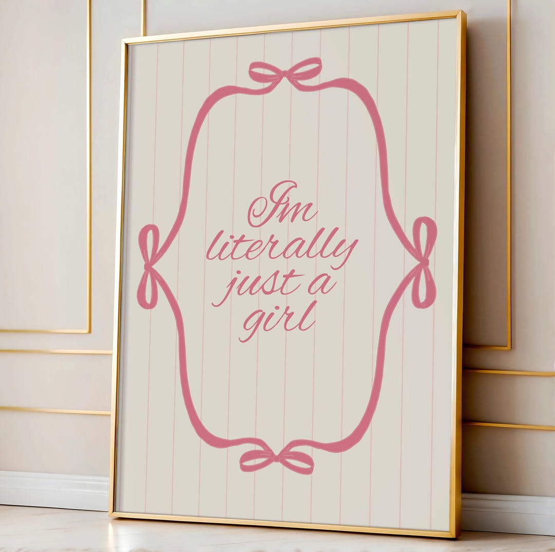 Preppy Pink Coquette Bow Poster, Vintage Girly Wall Art, Hand Drawn Bow ...