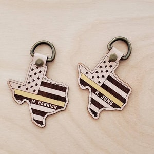 Custom Leather Keychain, Texas Shape Thin Gold Line Key Fob ...