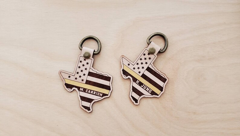 Custom Leather Keychain, Texas Shape Thin Gold Line Key Fob ...
