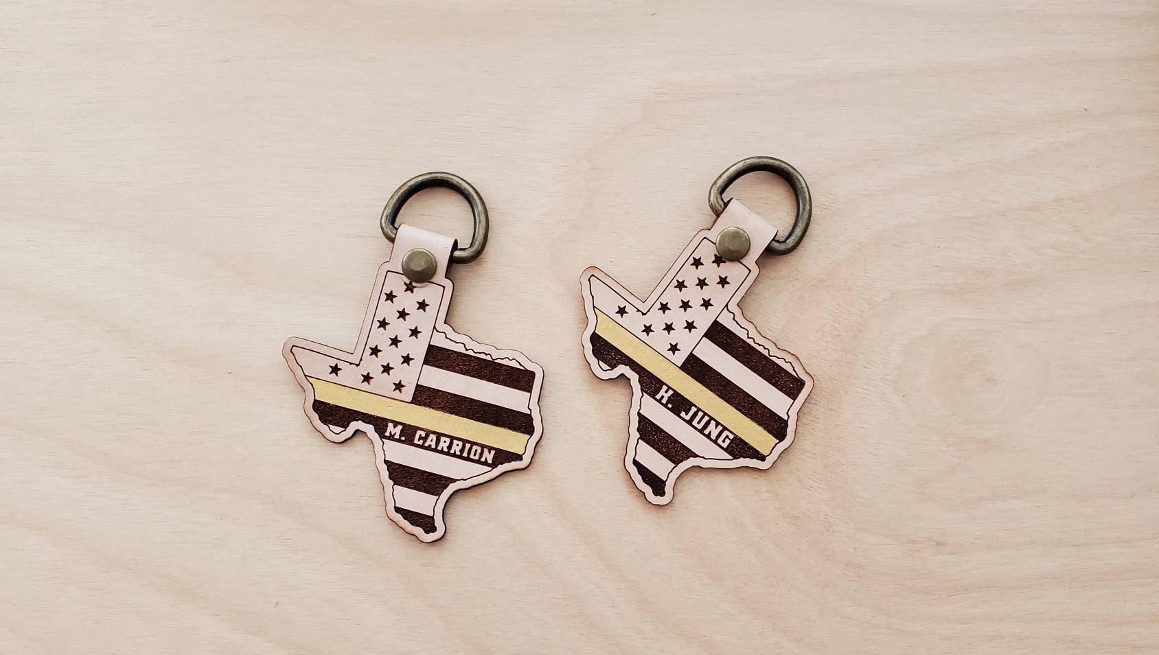 Custom Leather Keychain, Texas Shape Thin Gold Line Key Fob ...