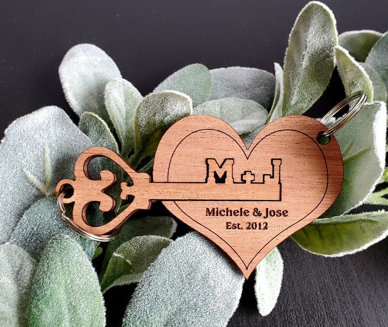 Custom Couple Keychain Set Heart and Key Keychain | Etsy