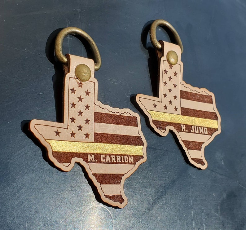 Custom Leather Keychain, Texas Shape Thin Gold Line Key Fob ...