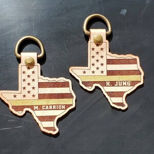 Custom Leather Keychain, Texas Shape Thin Gold Line Key Fob ...