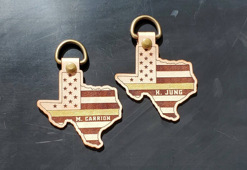 Custom Leather Keychain, Texas Shape Thin Gold Line Key Fob ...