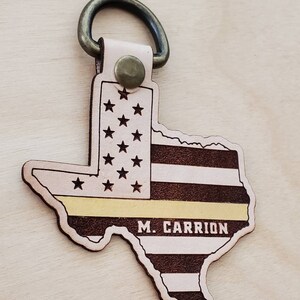 Custom Leather Keychain, Texas Shape Thin Gold Line Key Fob ...
