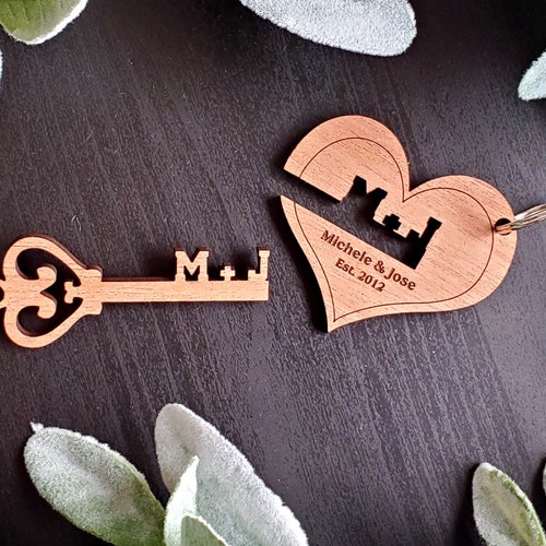 Custom Couple Keychain Set Heart and Key Keychain | Etsy