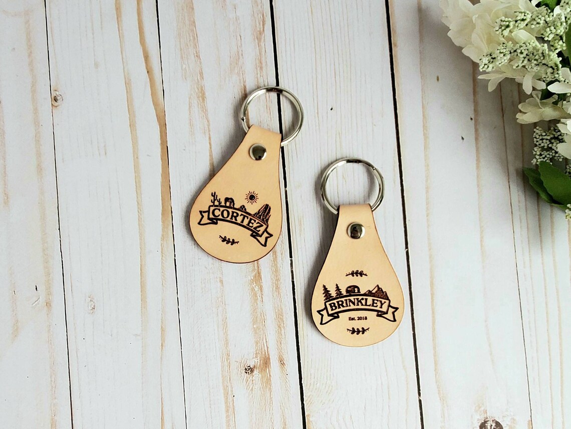 Leather Keychain Personalized Camping Outdoors Adventure | Etsy